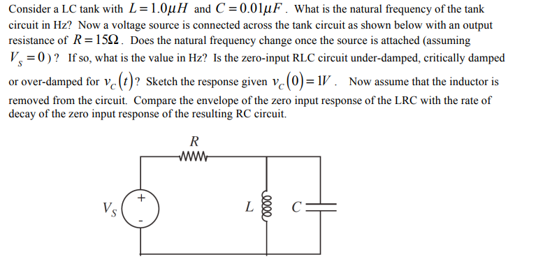 Solved Consider a LC tank with L=1.0μH and C=0.01μF. What is | Chegg.com