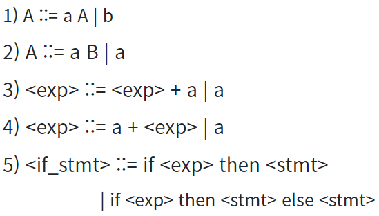 Solved 1) A∵:=aA∣b 2) A∵:= a B 3) :.=+a∣a 4) ∵:=a+∣a 5) >:. | Chegg.com