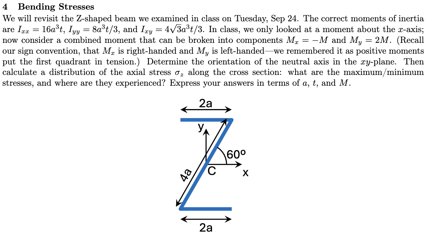 Solved 4 ﻿Bending StressesWe will revisit the Z-shaped beam | Chegg.com
