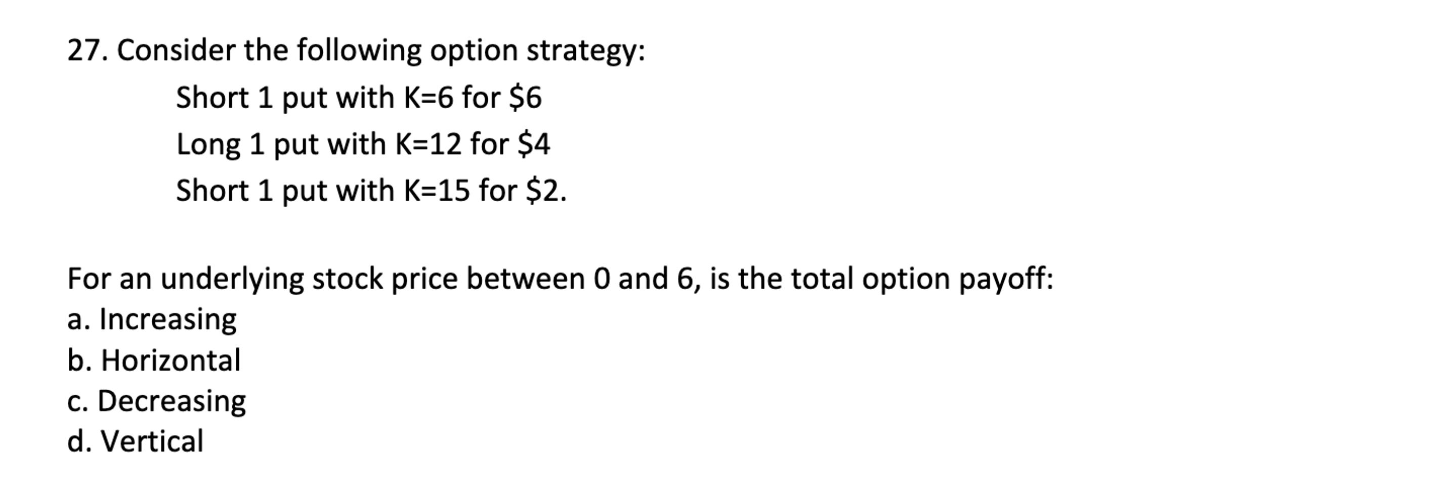 Solved Consider the following option strategy:Short 1 ﻿put | Chegg.com