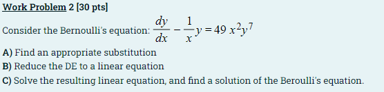 Solved Work Problem 2 [30 pts] Consider the Bernoulli's | Chegg.com