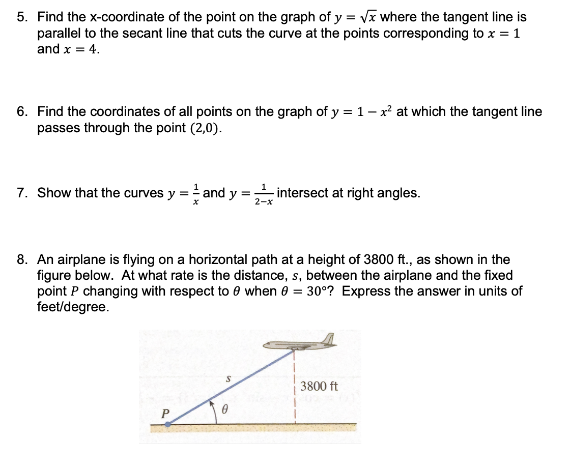 Solved 5. Find the x-coordinate of the point on the graph of | Chegg.com