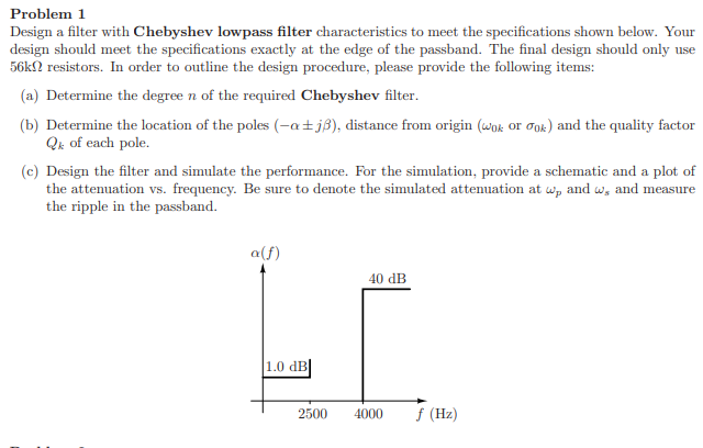 Solved Problem 1 Design a filter with Chebyshev lowpass | Chegg.com