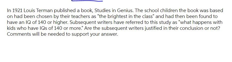 Solved In 1921 Louis Terman published a book, Studies in | Chegg.com