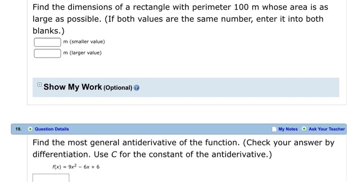 Solved Find the dimensions of a rectangle with perimeter 100 | Chegg.com