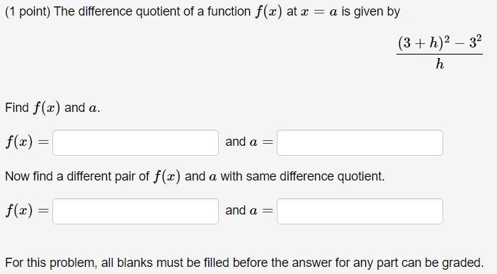 Solved ( 1 point) The difference quotient of a function f(x) | Chegg.com