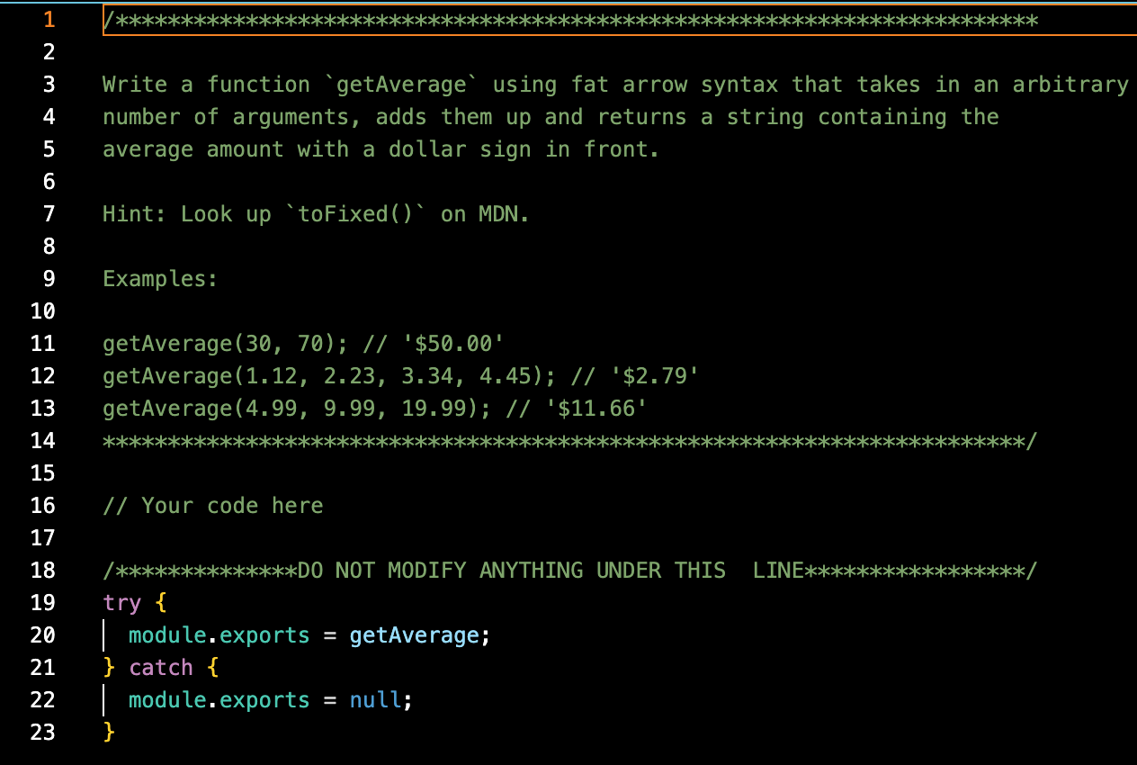Write a function 'getAverage' using fat arrow syntax | Chegg.com