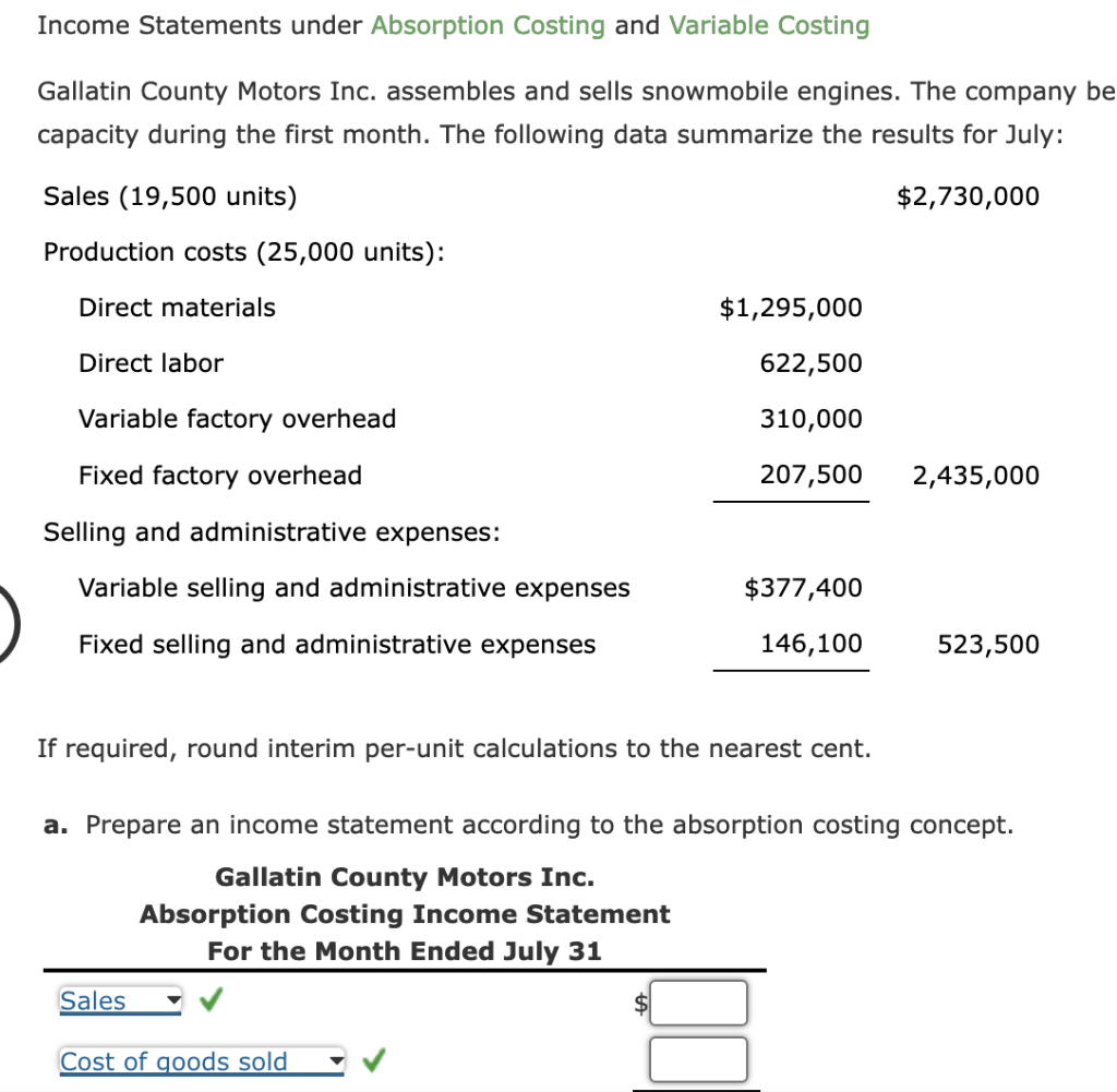 Solved Income Statements under Absorption Costing and | Chegg.com