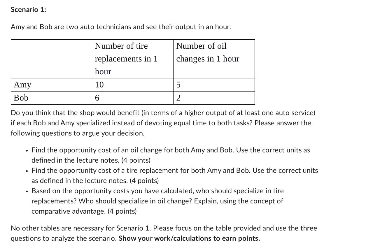 Solved Scenario 1:Amy and Bob are two auto technicians and | Chegg.com