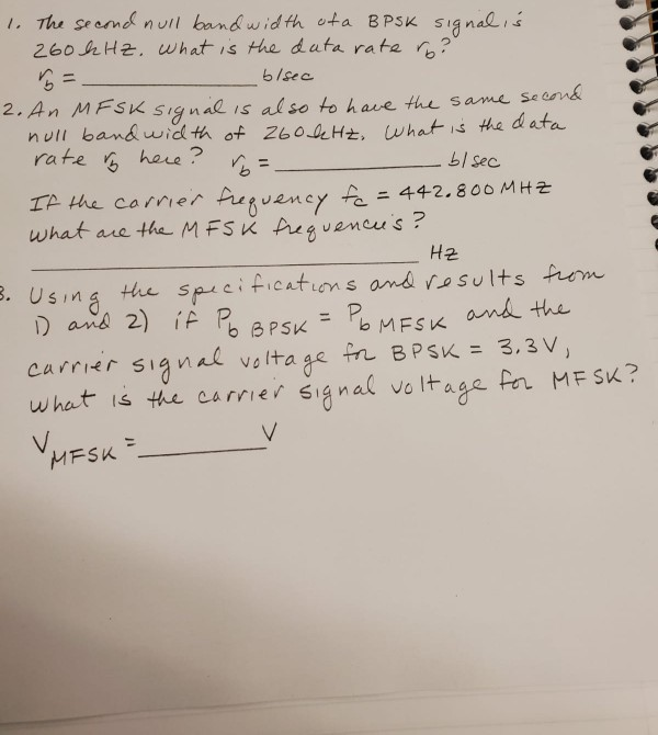 1. The second null bandwidth of a BPsk signalis 260 | Chegg.com