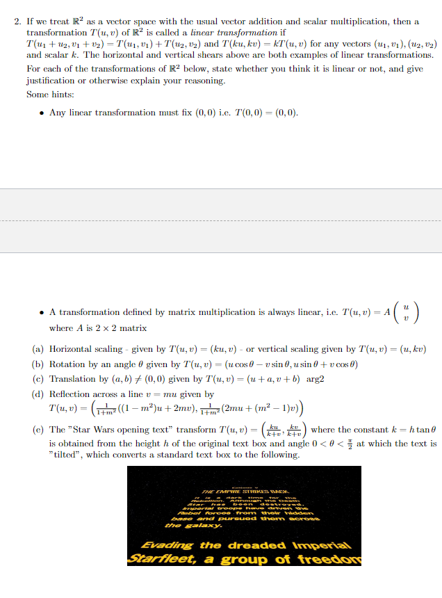 Solved 2. If we treat R2 as a vector space with the usual | Chegg.com