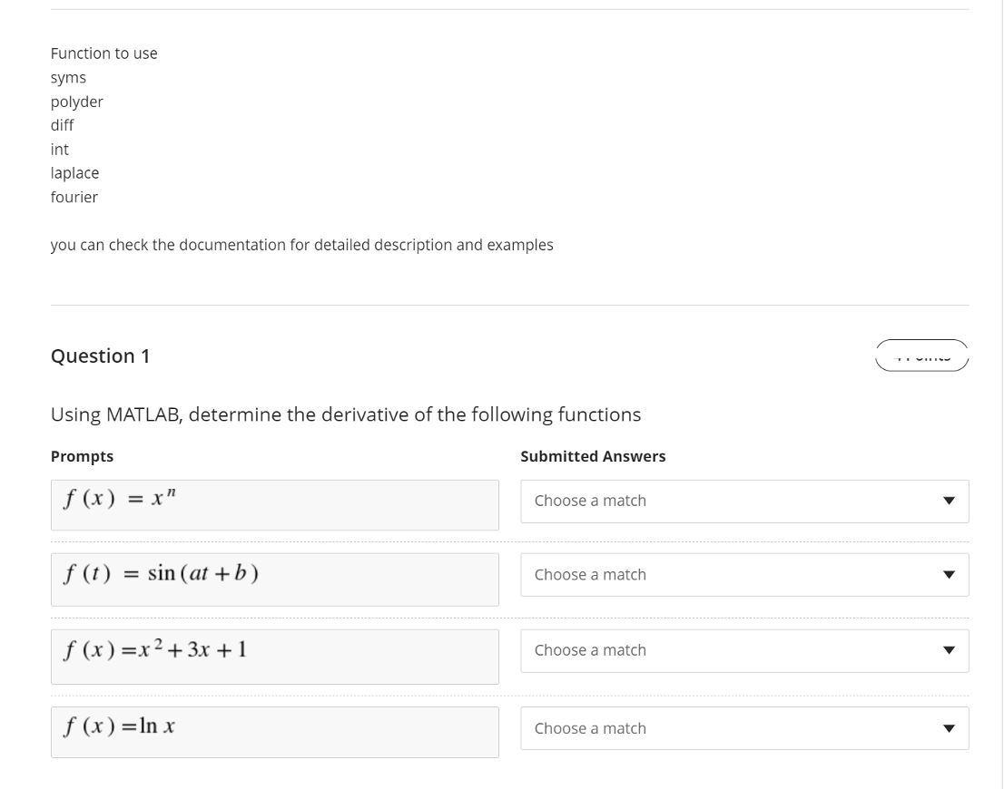 Solved Function to use syms polyder diff int laplace fourier | Chegg.com Solved Function to use syms polyder diff int laplace fourier | Chegg.com