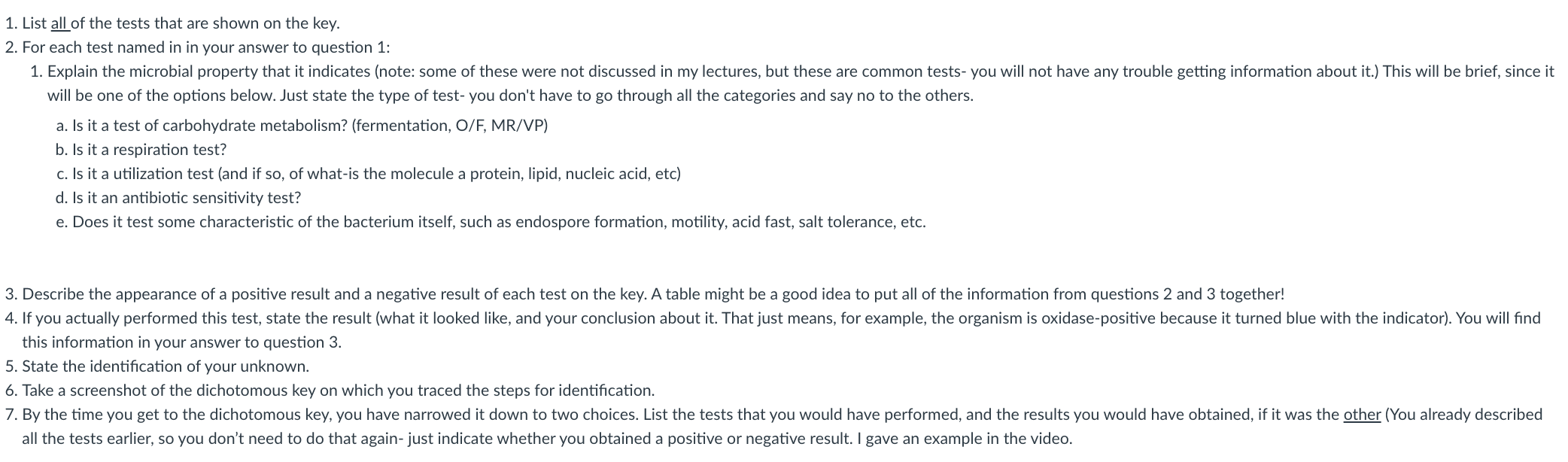 Solved 1. List all of the tests that are shown on the key. | Chegg.com