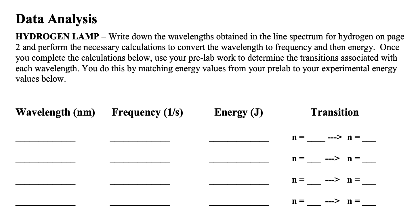 Solved Experiment - Hydrogen Lamp V B 20 410 nm 434 nm 486 | Chegg.com