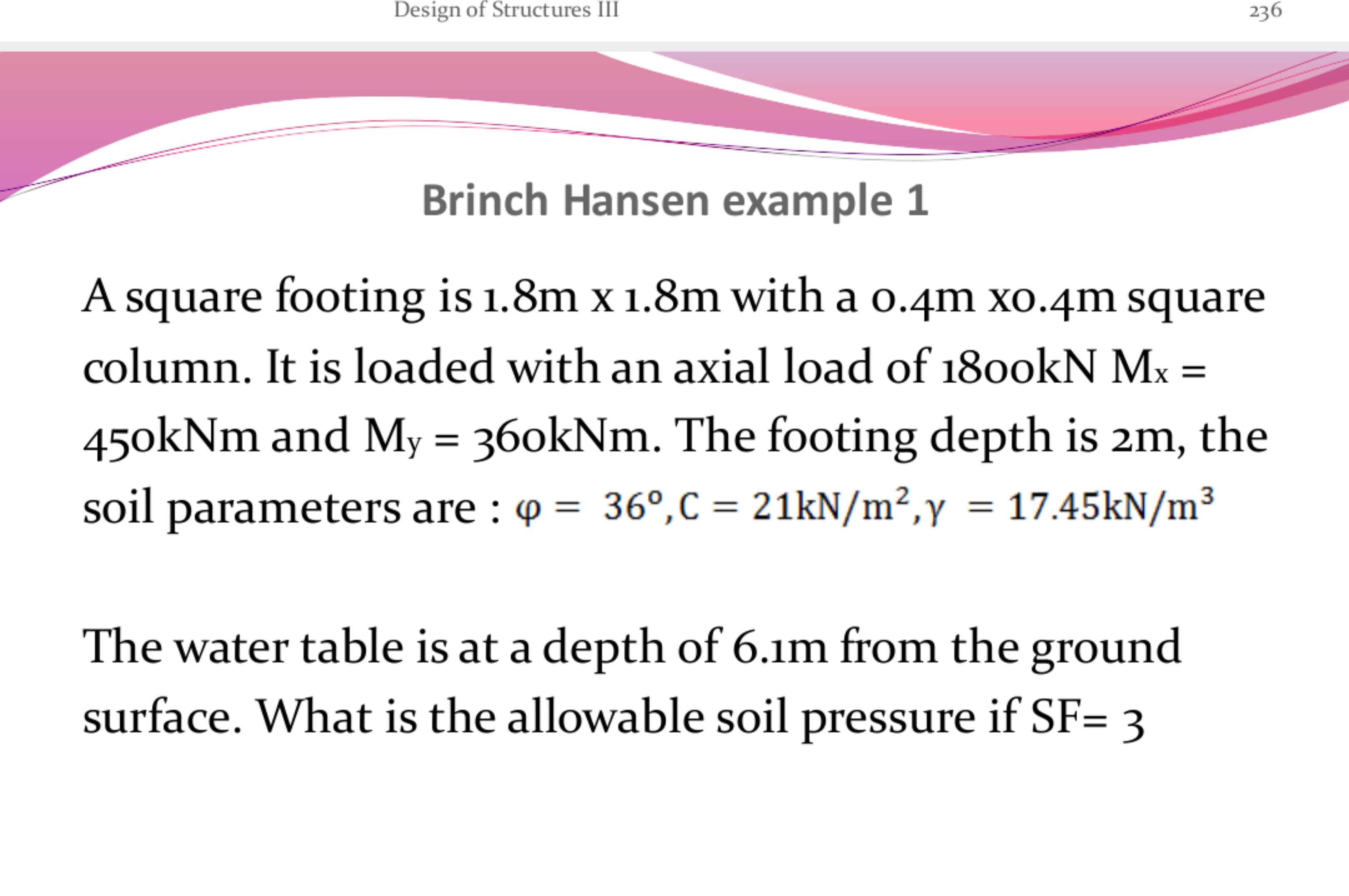 Solved Brinch Hansen example 1A square footing is 1.8mx1.8m | Chegg.com