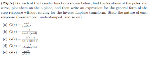Solved (25pts) For each of the transfer functions shown | Chegg.com