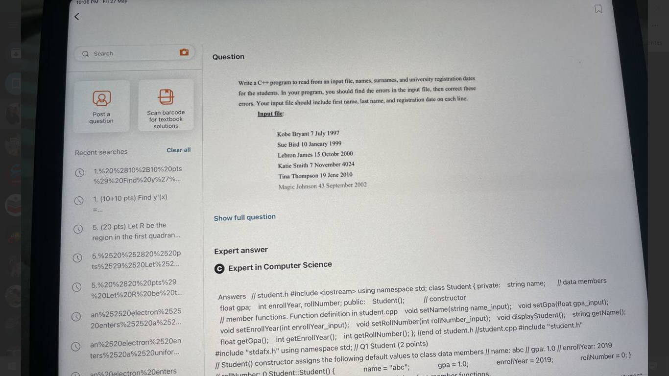 Solved A 10:06 PM Fri 27 Q Search Post a question Recent | Chegg.com