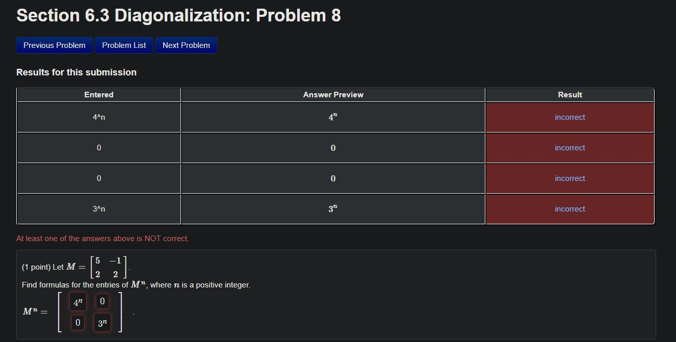 Solved Section 6.3 Diagonalization: Problem 8 Previous | Chegg.com