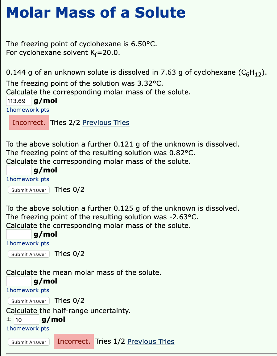 Solved Molar Mass of a Solute The freezing point of | Chegg.com