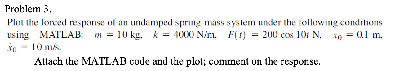 Solved Problem 3. Plot the forced response of an undamped | Chegg.com