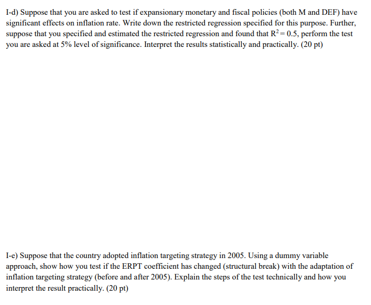 Solved I- The following regression is specified based on | Chegg.com