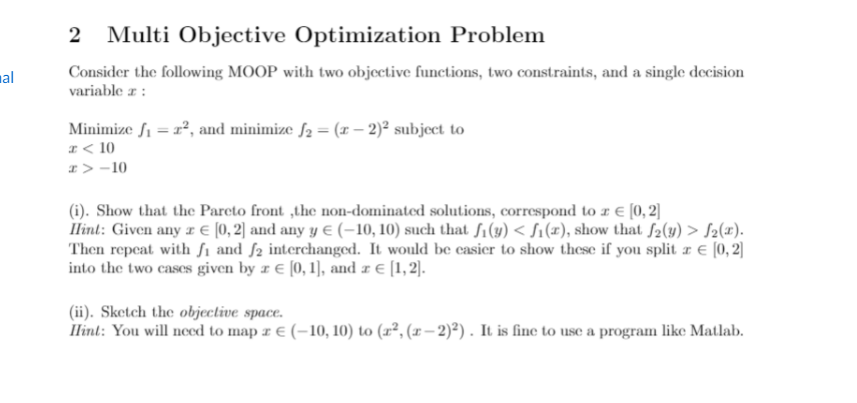 Solved ual 2 Multi Objective Optimization Problem Consider | Chegg.com