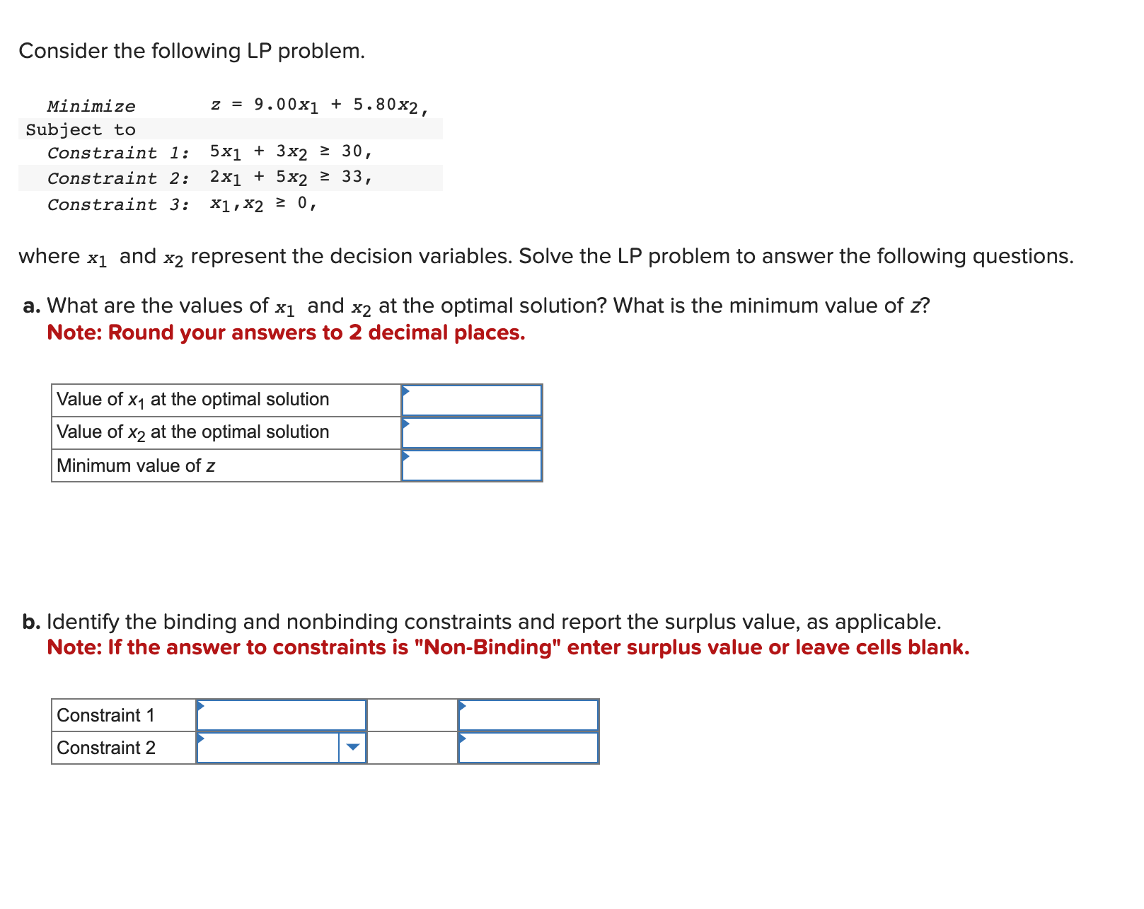 Solved Consider the following LP problem. where x1 and x2 | Chegg.com
