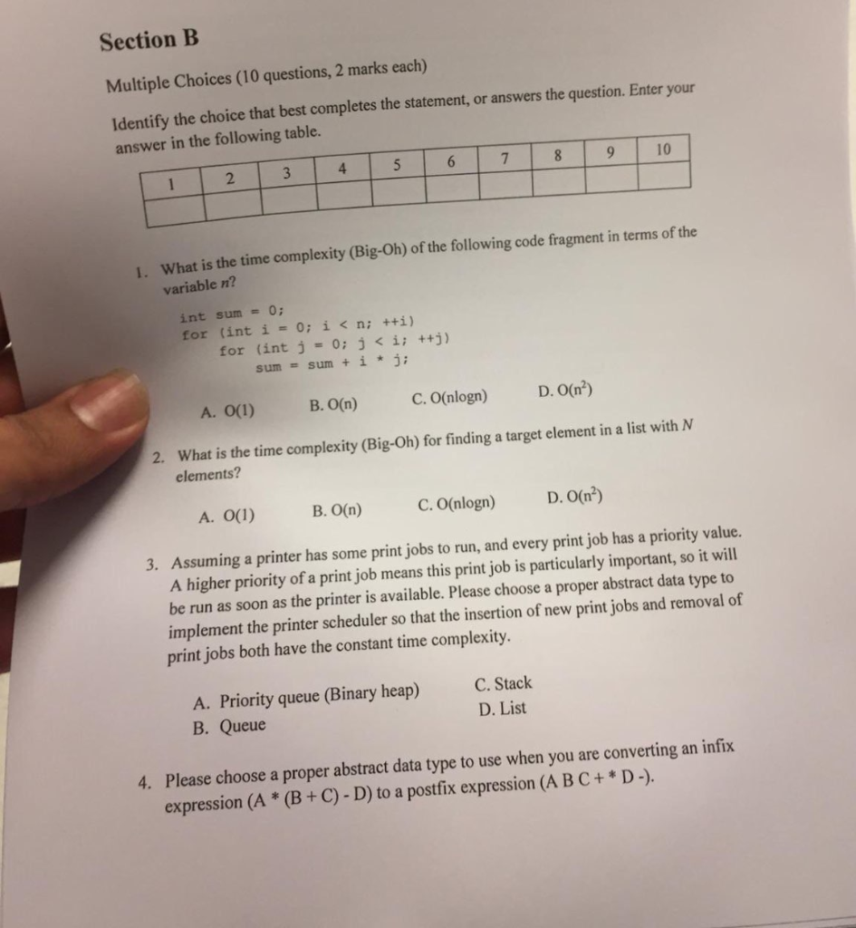 Solved Section B Multiple Choices (10 questions, 2 marks | Chegg.com