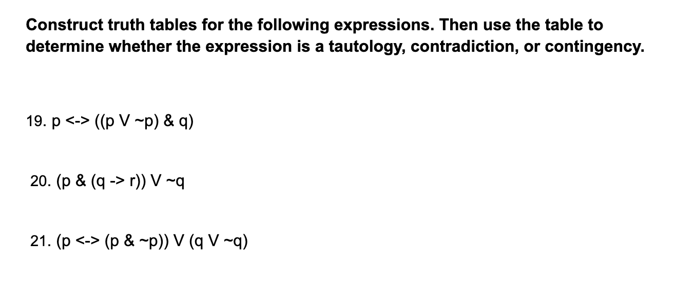 Construct Truth Tables For The Following Expressions 
