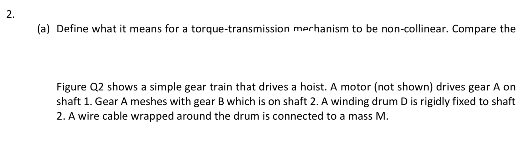 Solved 2. (a) Define what it means for a torque-transmission | Chegg.com
