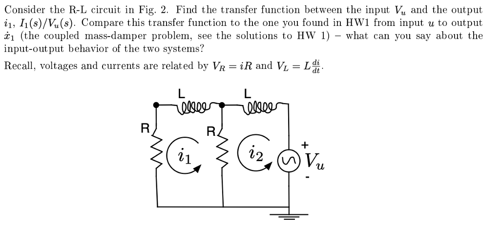 Solved Consider the R-L circuit in Fig. 2. Find the transfer | Chegg.com