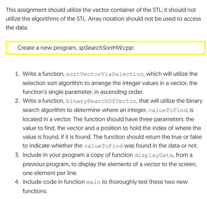 Solved This assignment should utilize the vector container | Chegg.com