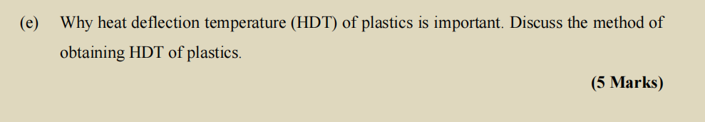Solved (e) Why heat deflection temperature (HDT) of plastics | Chegg.com