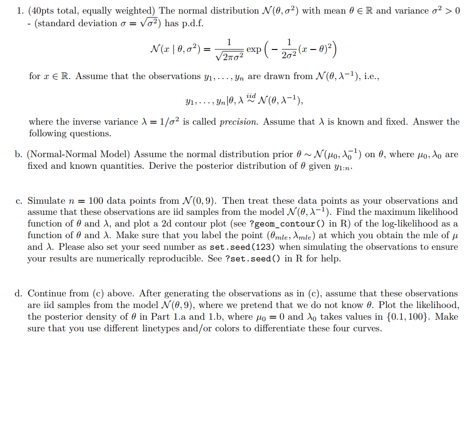 Solved 1. (40pts total, equally weighted) The normal | Chegg.com