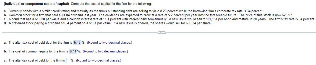 Solved (Individual or component costs of capital) ﻿Compute | Chegg.com