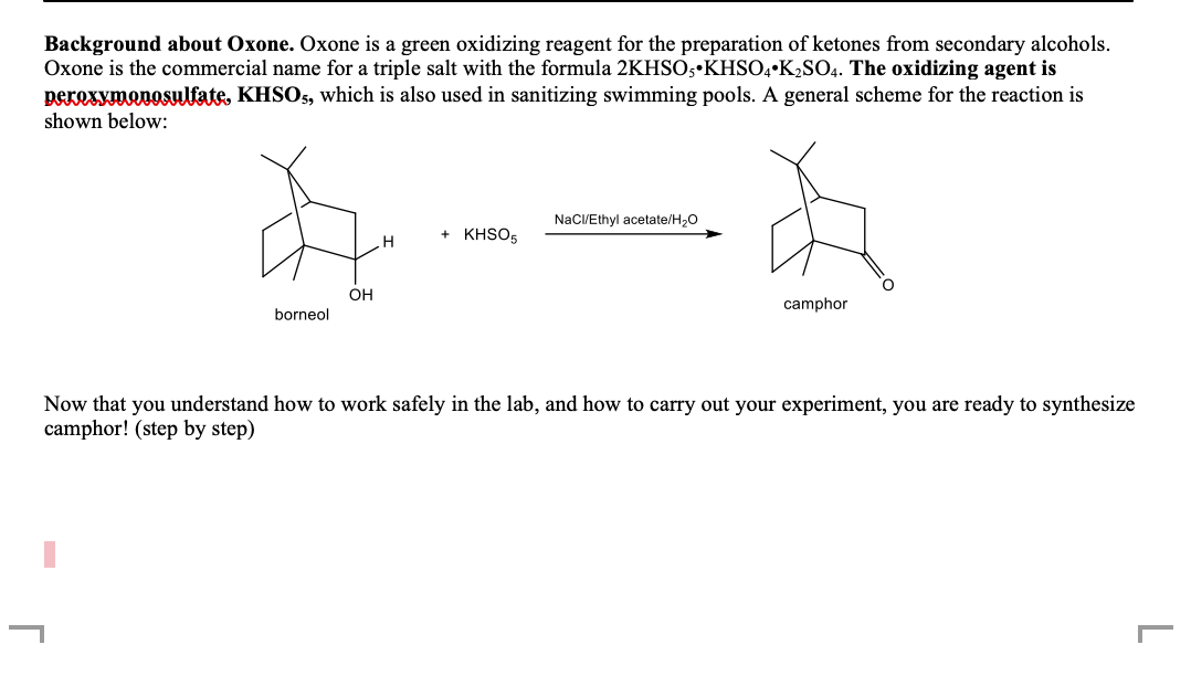 Solved Background about Oxone. Oxone is a green oxidizing | Chegg.com