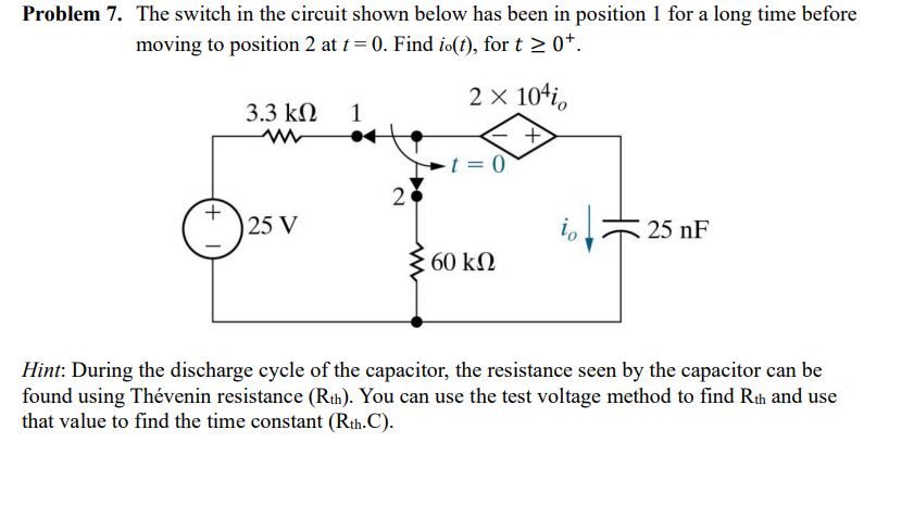 Solved Problem 7. The switch in the circuit shown below has | Chegg.com
