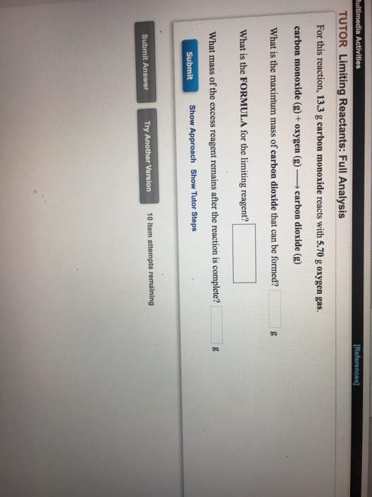 Solved Math 140 TUTOR Limiting Rea nts: Compare Reactant | Chegg.com
