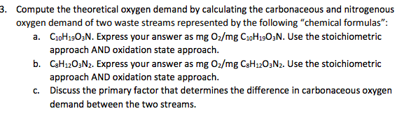 Solved . Compute the theoretical oxygen demand by | Chegg.com