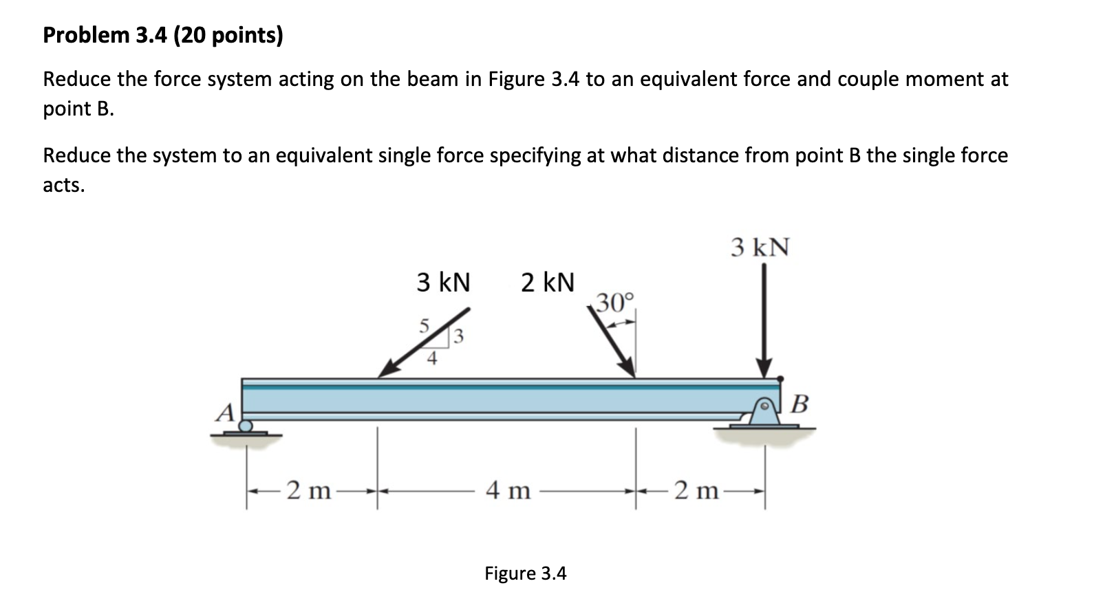 Solved Problem 3.4 (20 points) Reduce the force system | Chegg.com