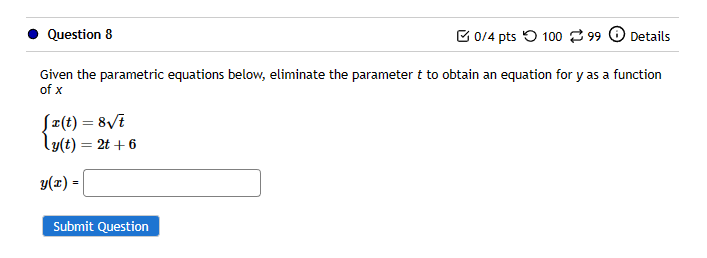 Solved Given the parametric equations below, eliminate the | Chegg.com