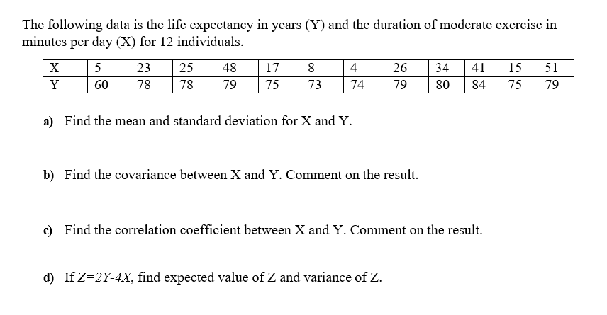 Solved The following data is the life expectancy in years | Chegg.com