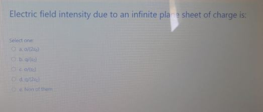 Solved Electric field intensity due to an infinite pla e | Chegg.com