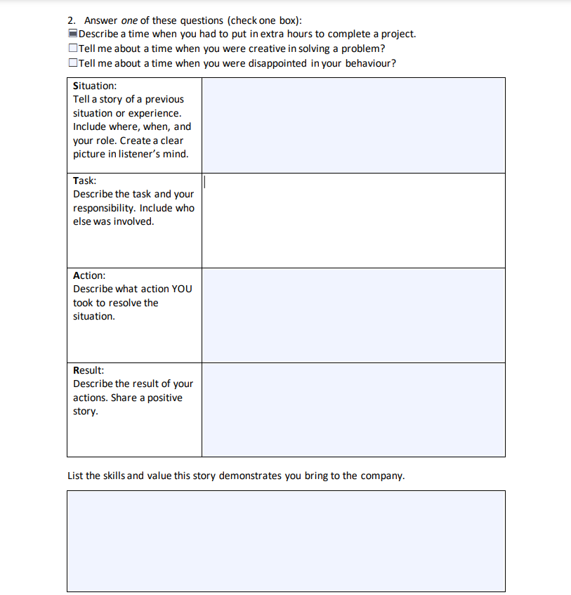 Solved 2. Answer one of these questions (check one box): | Chegg.com