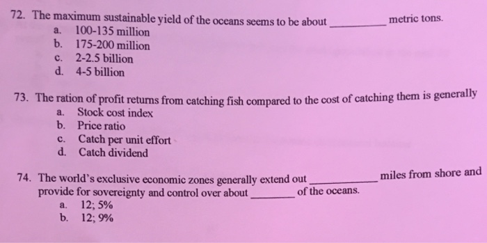 Solved The maximum sustainable yield of the oceans seems to | Chegg.com