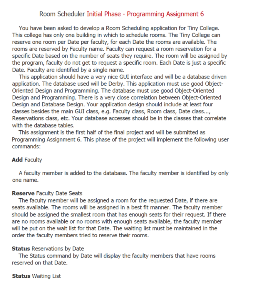 Solved Room Scheduler Initial Phase - Programming Assignment | Chegg.com