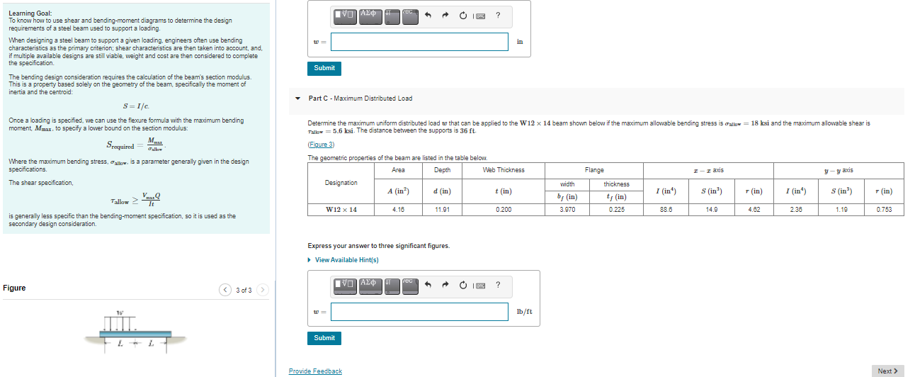 Solved TV VIAX ? in Submit Part C-Maximum Distributed Load C | Chegg.com