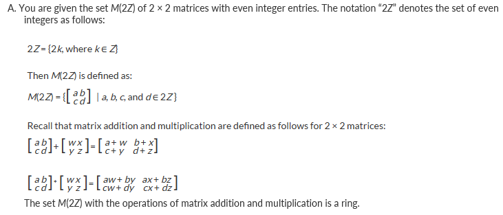 Solved Using a counterexample, explain why M(2Z) is not an | Chegg.com
