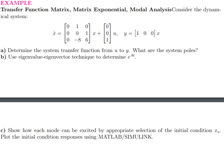 Solved EXAMPLE Transfer Function Matrix, Matrix Exponential, | Chegg.com