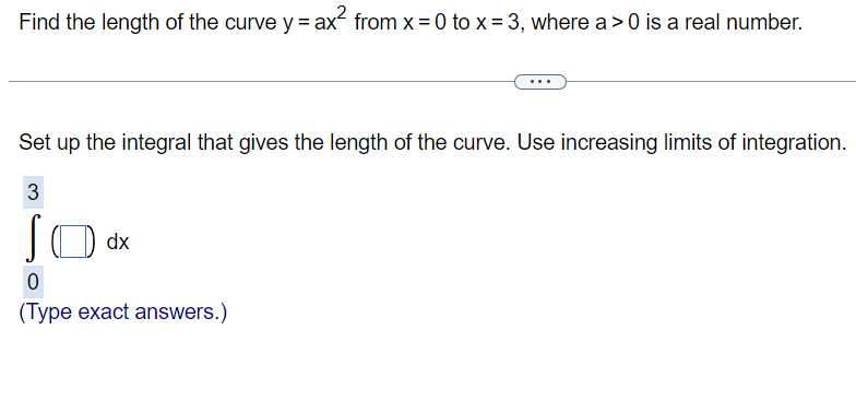 Solved Find the length of the curve y=ax2 from x=0 to x=3, | Chegg.com